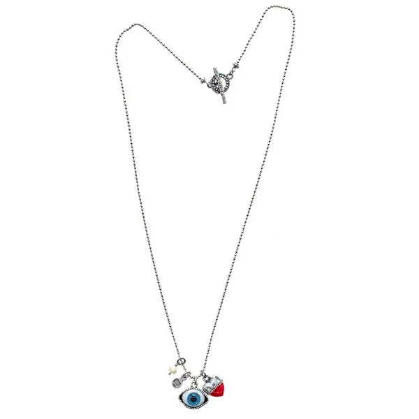 GEM KINGDOM Silver / Blue / Red Eye Love You Necklace Blue Eye Short - Silver/blue/red