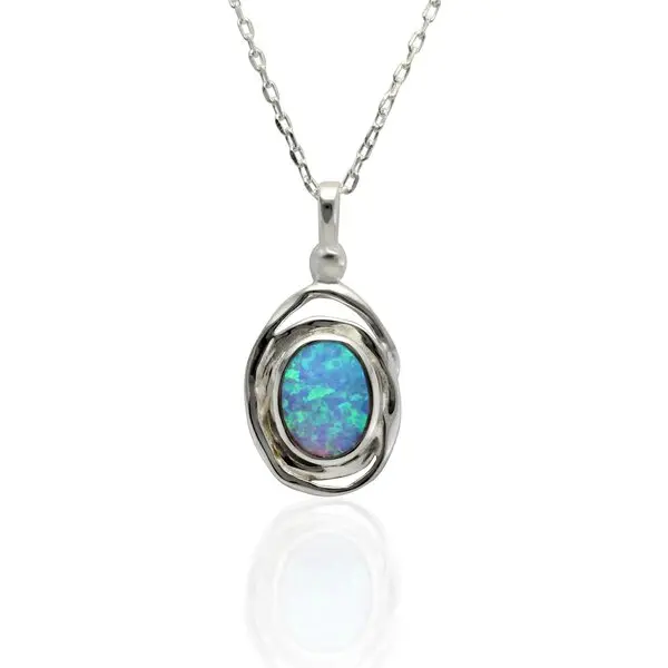 ISLA SILVER Blue / Silver Handmade Spiral Silver Pendant With Blue Fire Opal - Blue/silver
