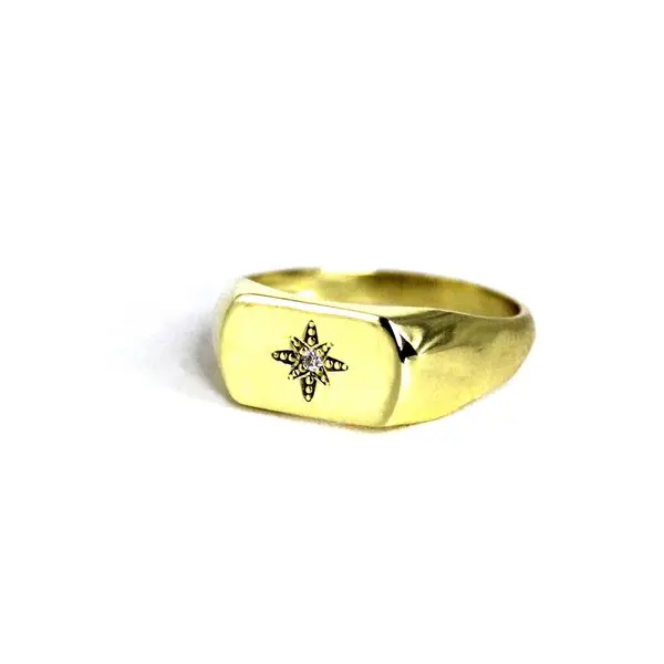 VICSTONENYC FINE JEWELRY Natural Diamond Polaris Star Signet Yellow Ring - Gold