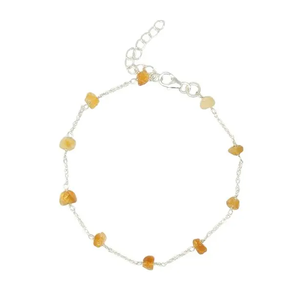 HARFI Raw Citrine Gemstone November Birthstone Sterling Bracelet - Silver