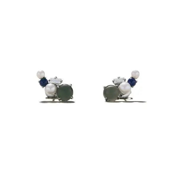 ONI Moonstone, Pearl & Lapis Cluster Quinta-studs - Silver