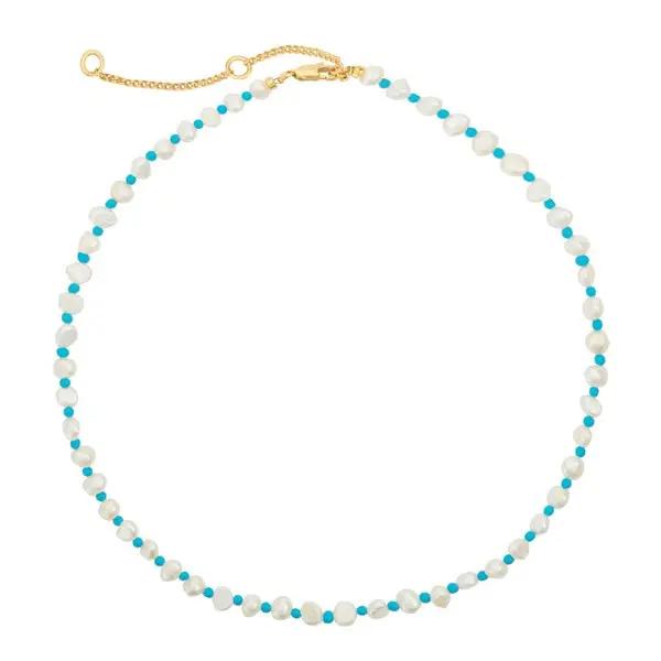 ARCTIC FOX & CO. Blue / Gold Turquoise And Baroque Pearl Necklace - Blue/gold