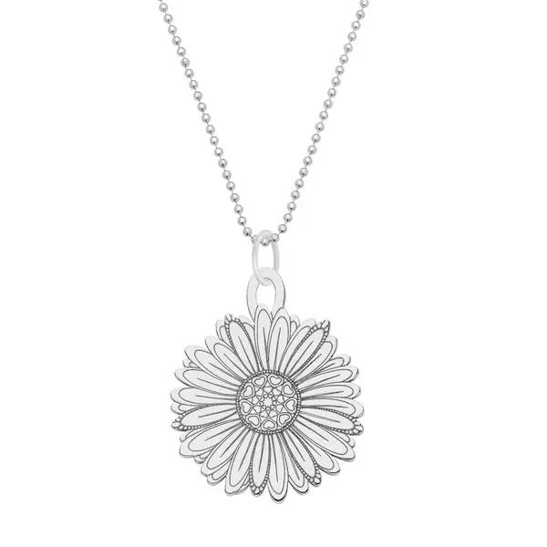 CARTERGORE Large Daisy Flower Pendant Necklace - Silver