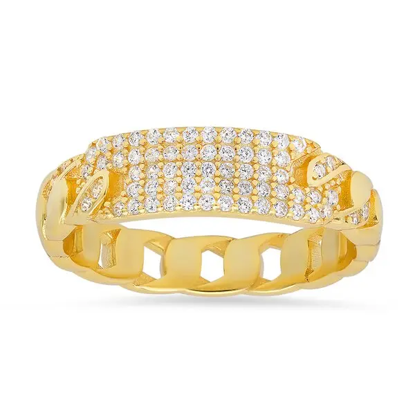 KYLIE HARPER Petite Curb Chain Diamond Cz Id Ring - Gold
