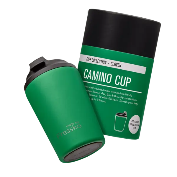 Fressko Camino 12oz / 340ml Reusable Coffee Cup, Stainless Steel Clover - Green