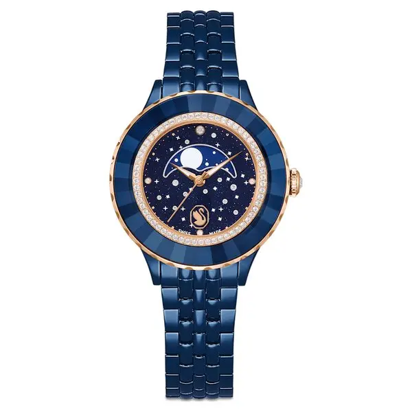 SWAROVSKI Octea Moon Watch With Crystal Bezel And Moon Phase Function - Blue