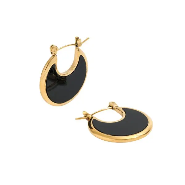 BERMUDA WATCH COMPANY Annie Apple Sienna Stainless Steel Hoop Earrings - Black