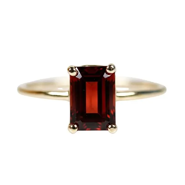MELT'M JEWELRY 14k Gold Emerald Cut Garnet Ring, January Birthstone Ring - Gold/red