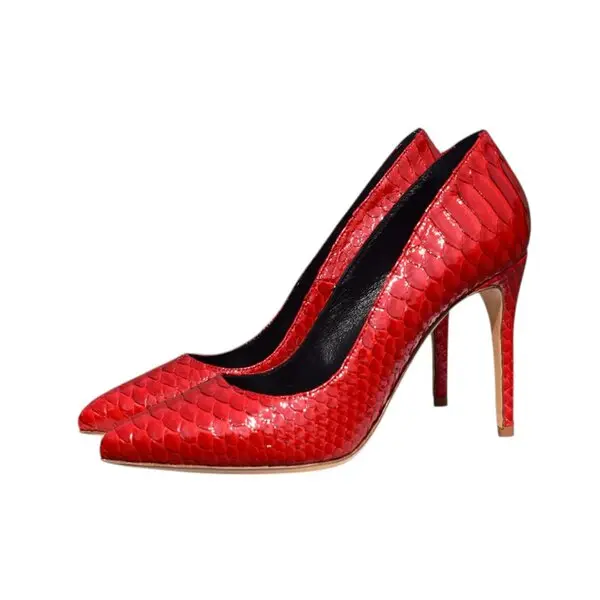 AETHRA SHOES Adel Pointed Toe Mid- Heel Stiletto Pumps - Red