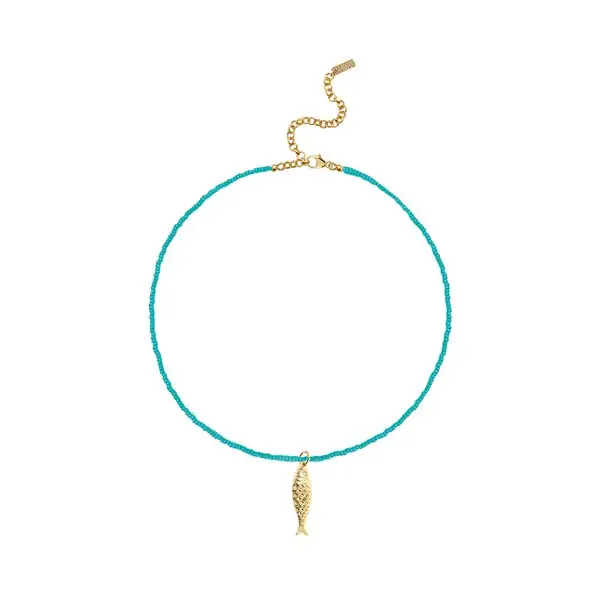 ADRIANA PAPPAS DESIGNS Blue / Gold Lucky Fish Necklace Turquoise - Blue/gold