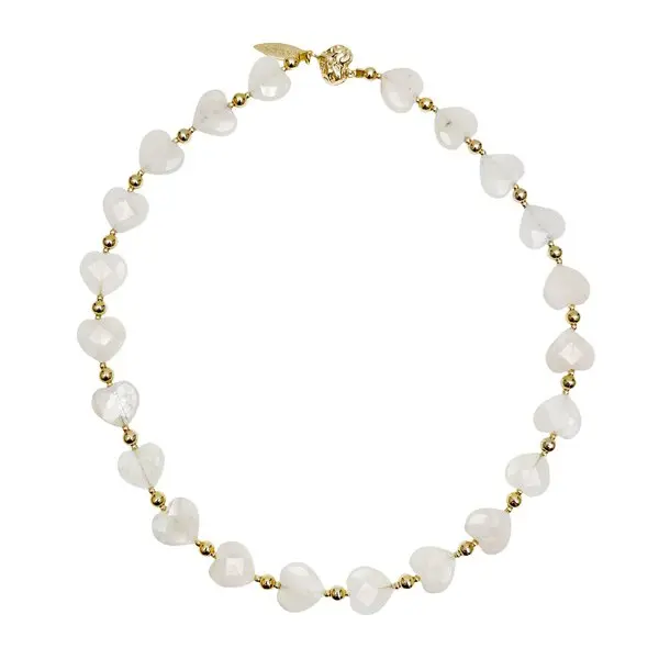 FARRA Heart-shaped Moonstone Choker Necklace - White