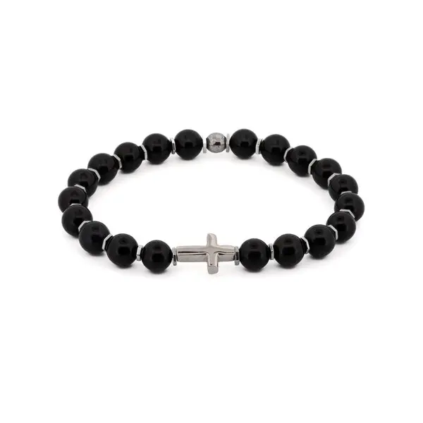 EBRU JEWELRY Black / Silver Sterling Silver Cross Black Onyx Beaded Bracelet Black - Black/silver