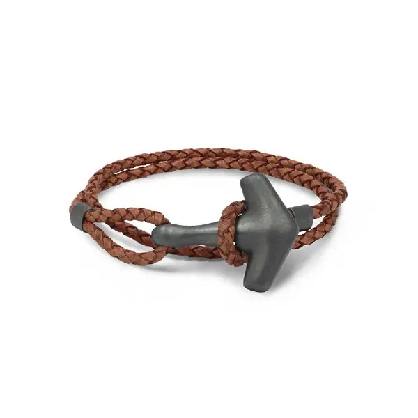 FREYA & THOR OF SWEDEN Black / Brown Arch Bracelet Oxid Silver & Double Brown Leather - Black/brown