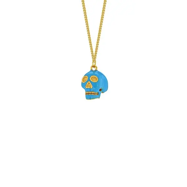 TRUE ROCKS Gold / Blue 18kt Gold Plated & Turquoise Mini Skull Pendant - Gold/blue