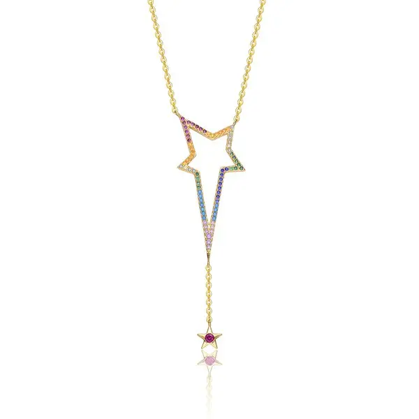 GENEVIVE Arc-en-ciel En Star Rainbow Necklace - Gold