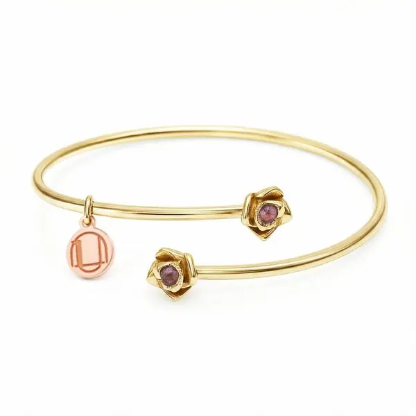UNALOE Gold / Red Gold Vermeil Magnifica Open Bangle Bracelet With Natural Ruby – Handmade Italian Artisan Jewelry - Gold/red