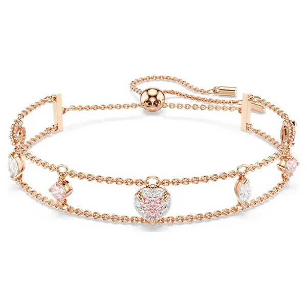 SWAROVSKI Rhodium-plated Heart Tennis Bracelet With Crystals And Zirconia - Pink