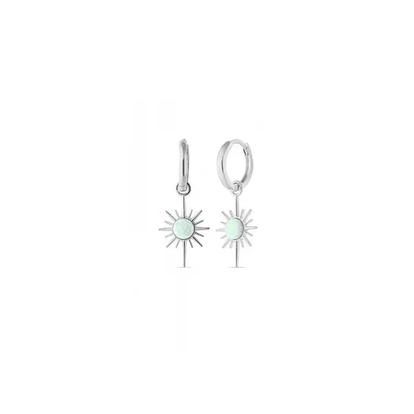 SPERO LONDON Silver / White White Opal Northern Star Starburst Drop Hoop Earring Sterling Silver Silver - Silver/white