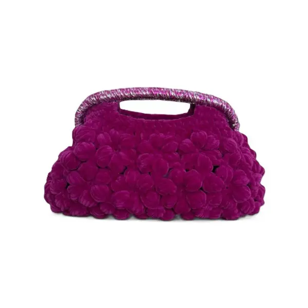 SPRINGMOONATELIER Handmade Fuchsia Magenta Velvet Crochet Designer Bag – A Unique And Statet-made Piece - Pink