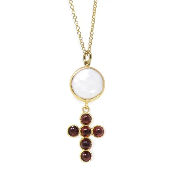 VINTOUCH ITALY Red / Gold Hope Gold-plated Garnet Cross Necklace - Red/gold
