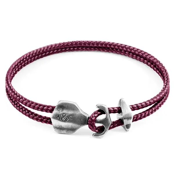 ANCHOR & CREW Aubergine Purple Delta Anchor Silver & Rope Bracelet - Pink