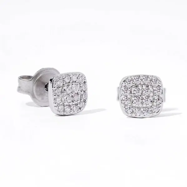 DIAMONBLISS Square Shape Pave Dainty Earrings, Platinum - White