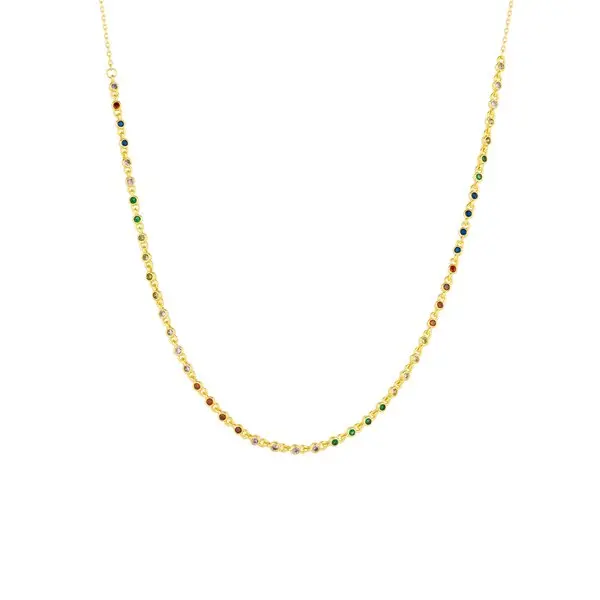 SPERO LONDON Rainbow Round Tennis Necklace Sterling Silver - Gold