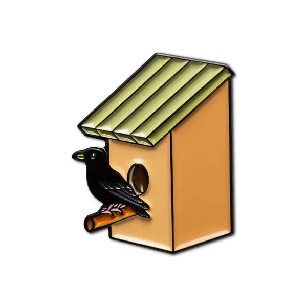MAKE HEADS TURN Brown / Black / Neutrals Enamel Pin Starling Birdhouse - Brown/black