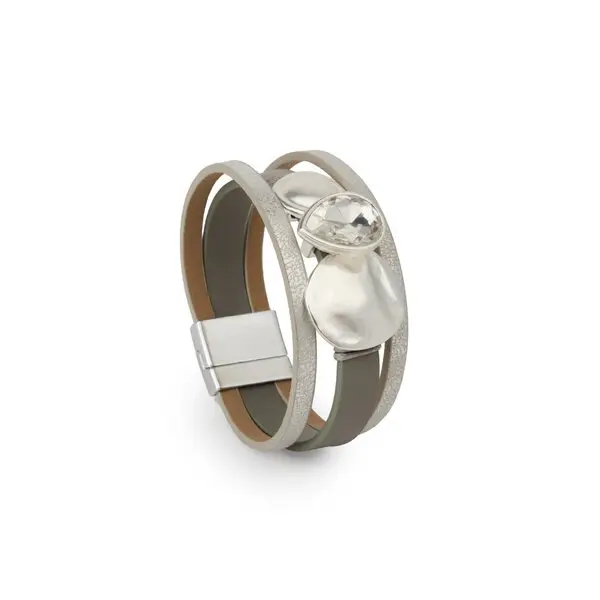 Saachi Crystal Droplet Leather Bracelet - Grey
