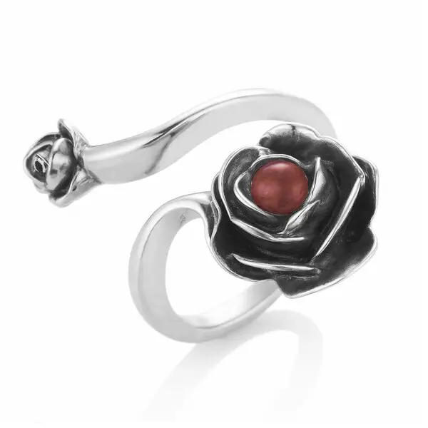 UNALOE Rose Ring With Natural Ruby– Adjustable Sterling Silver Jewelry - Red