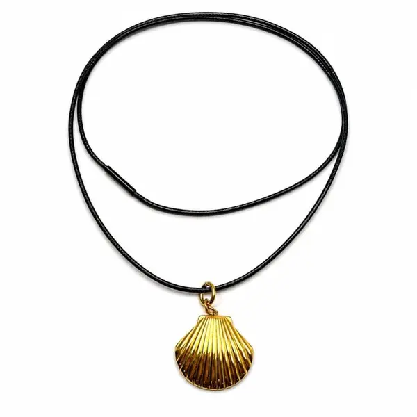 JAGGED HALO JEWELRY Shell Pendant Cord Necklace Plated Stainless Steel - Gold
