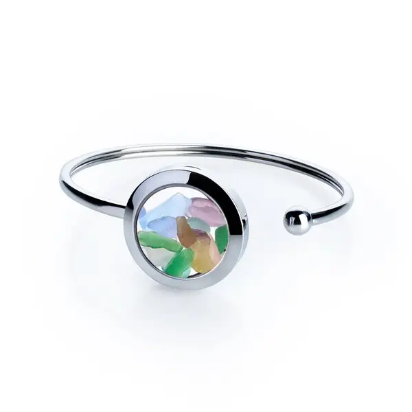 MY LITTLE NATURE Handmade Colorful Tourmaline Crystal Cuff Bracelet – Adjustable Stainless Steel Jewelry For Balance & Positive Energy - Silver