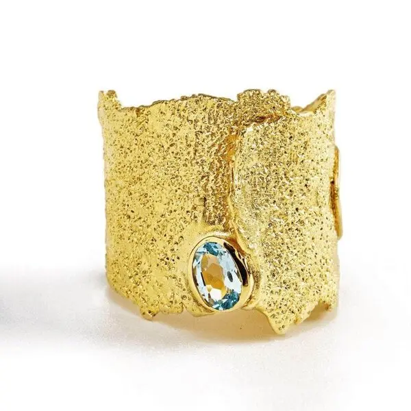 GERMAN KABIRSKI Otthild Iconic Gold Plated Silver Ring With Natural Blue Topaz - Gold/blue