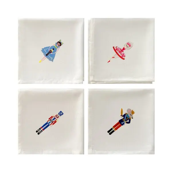 LILLY LOVES The Nutcracker Christmas Embroidered Napkins- Set Of 4 - White