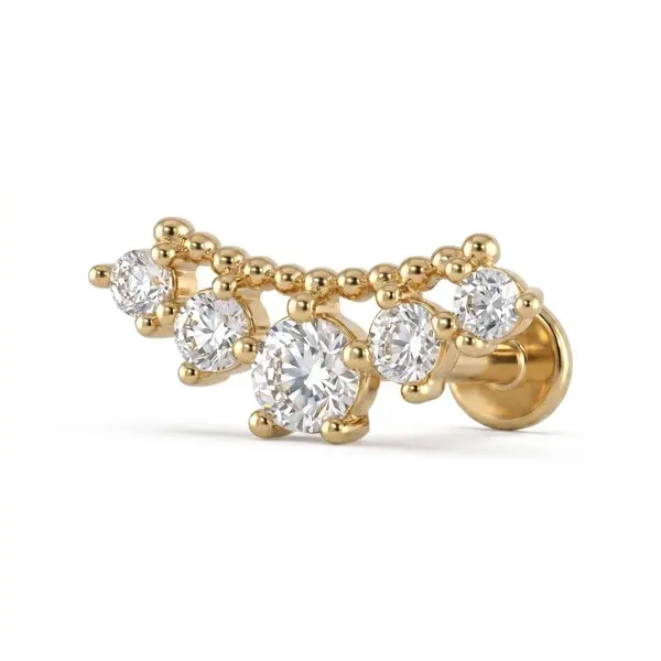 Zahav Jewelry 14k Solid 18g 8mm Graduated Cz Internally Threaded Flat Back Stud - Gold