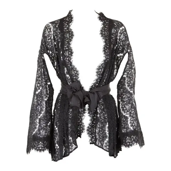 BELLE ET BON BON Eva Noir Kimono Backless Lace Kimono - Black