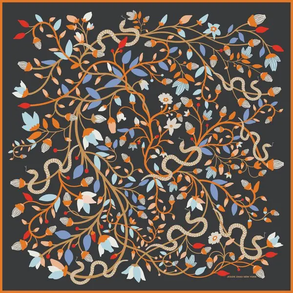 JESSIE ZHAO NEW YORK Neutrals / Double Sided Wool Silk Scarf Of Night's Enchanted Garden - Black