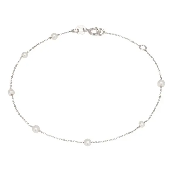 LATELITA Neutrals Solid 14k Gold Natural Spaced Pearl Bracelet - White