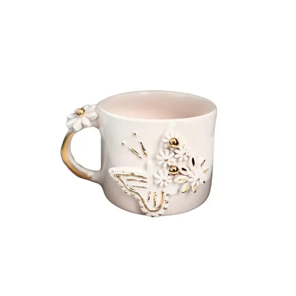 ANATOLIACRAFT Handmade Butterfly Ceramic Mug - Gold