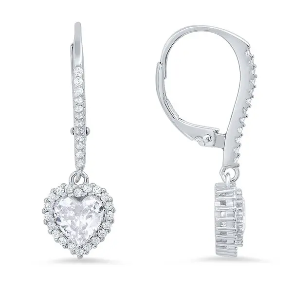 KYLIE HARPER Silver / White April Diamond Birthstone Heart-cut Halo Leverback Earrings In Sterling Silver - Silver/white