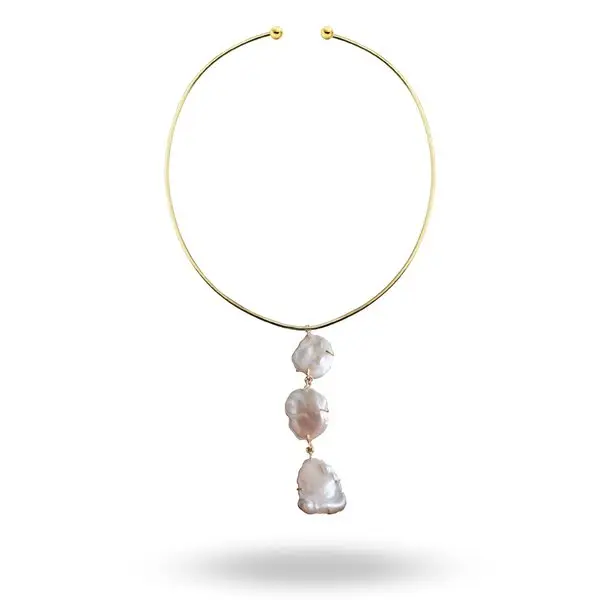 LINYA JEWELLERY Baroque Pearl Dangle Choker - Gold