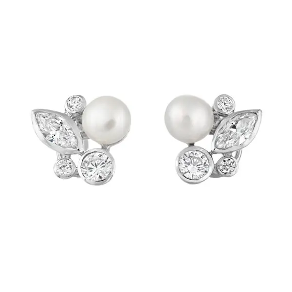 ESTERAH Pearl & Cubic Zirconia Cluster Earrings - Silver