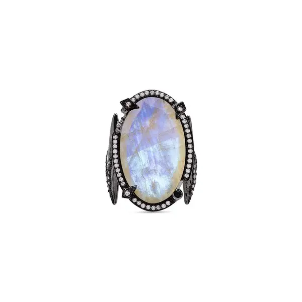 SALLY SKOUFIS White / Black Quest Ring With Natural Black Diamond & Moonstone In Premium Black Rhodium - White/black