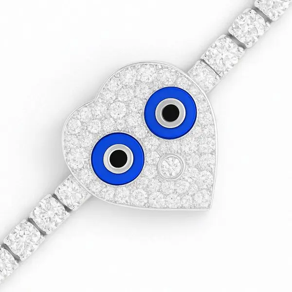 MAISON DE GALA Silver / Blue Evil Eye Heart Bracelet