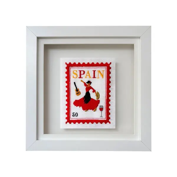 LILLY LOVES Postage Stamp Embroidery Artwork, Spain - White