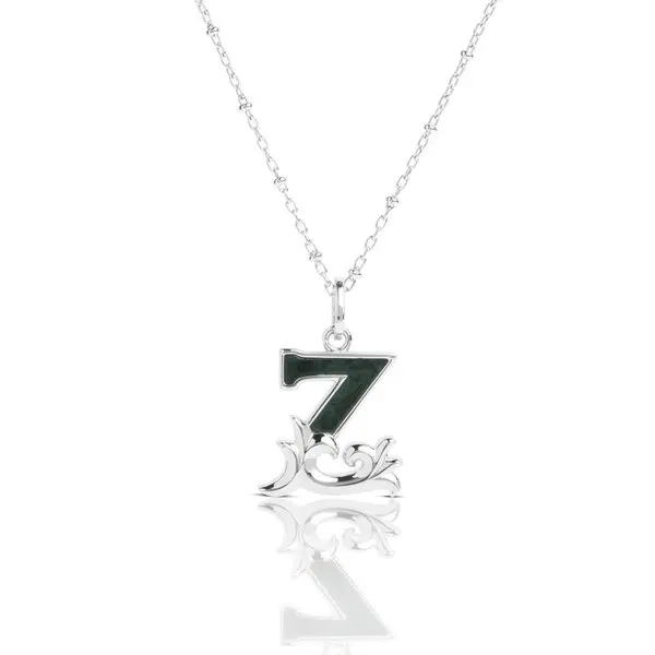 KASUN LONDON Solid Z Initial Necklace With Green Marble - Silver