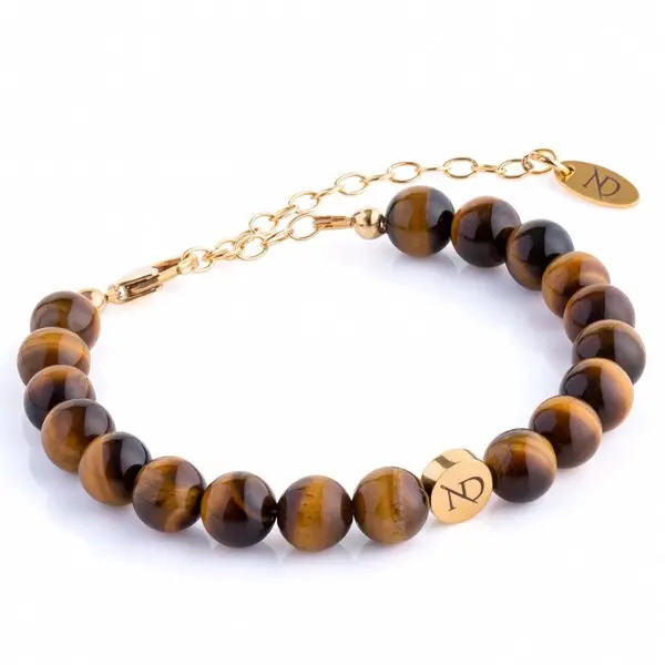 N'DAMUS LONDON Adjustable Tigers Eye Gemstone Bracelet & Gold Chain - Brown