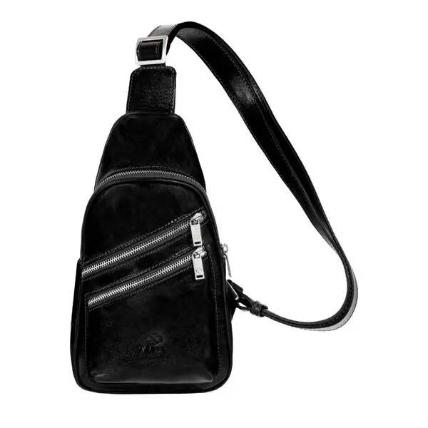 TIME RESISTANCE Leather Sling Bag Catch Twenty Two - Black