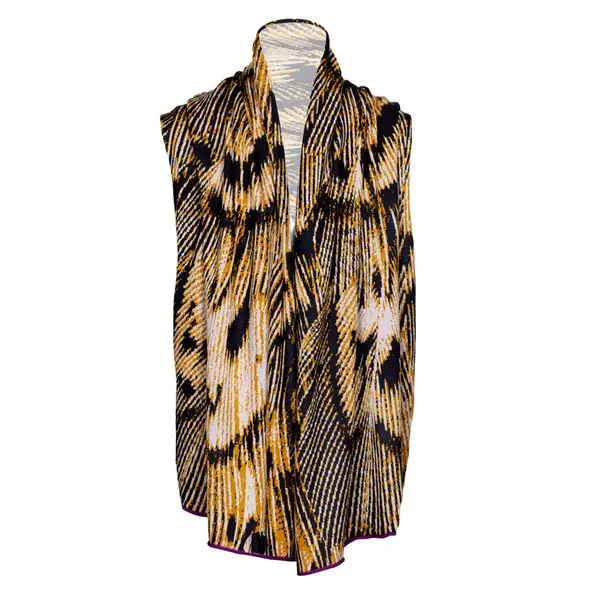ESSIEN & EMRE Volucer Merino Wool Pattern Scarf Navy Sand - Blue