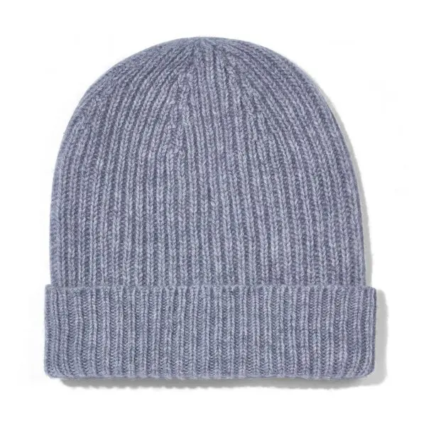 PAUL JAMES KNITWEAR 100% Cashmere Ribbed Beanie Hat Light Grey - Silver